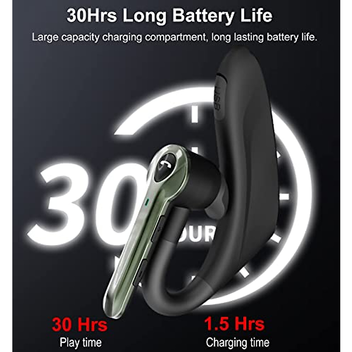 Trucker Bluetooth Headset Wireless Bluetooth Earpiece with Microphone ENC Long Battery Life Waterproof Earpiece Hands Free Headset Cell Phone Ear Pieces for Office Business Driving Work HD Phone Calls