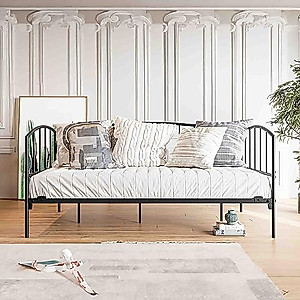 Modern Metal Daybed Frame, Heavy Duty Sofa Bed Platform with 7 Legs/Storage Space for Living Room Guest Room, Mattress Foundation Camas/Noise Free/No Box Spring Needed/Easy Assembly, Black