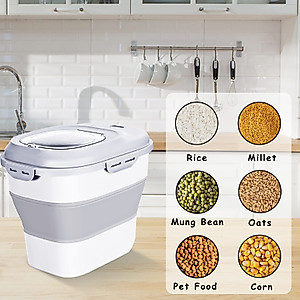 Cereal Rice Food Storage Containers, Collapsible 20 to 50 Lbs Dispenser Bin with Rolling Wheel Airtight Locking Lid, Dog Pet Cat Flour Sugar Plastic Leakproof Sealable Large Kitchen Pantry Holder