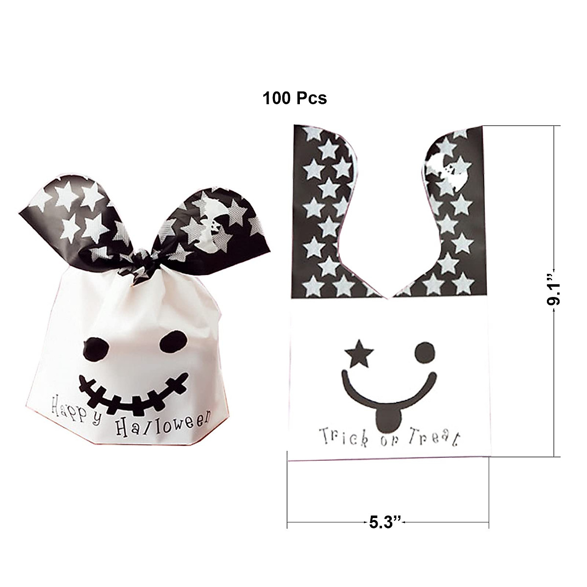 100 Pcs Halloween Goodie Bags Pumpkin Ghost Trick or Treat Candy Bags Bunny Rabbit Cookie Snacks Goody Bags Trick or Treating Gift Bags Parade Festival Party Decorations Supplies Favors White
