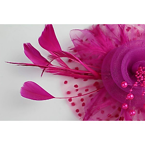 Fascinator Kentucky Hat for Women Tea Party Wedding.Church Derby Headband, 1920s Fascinator Hat with Clip-Hot Pink-01