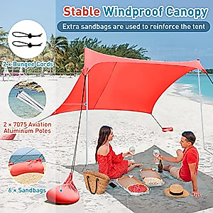 Beach Tents Pop Up 4-5 Person UPF50+, Popup Canopy Shade Camping Sun Shelter Portable with Carrying Bag, Outdoor Sunshade for Trips, Fishing or Grass Picnic (7x7 Ft 2 Pole, Orange)