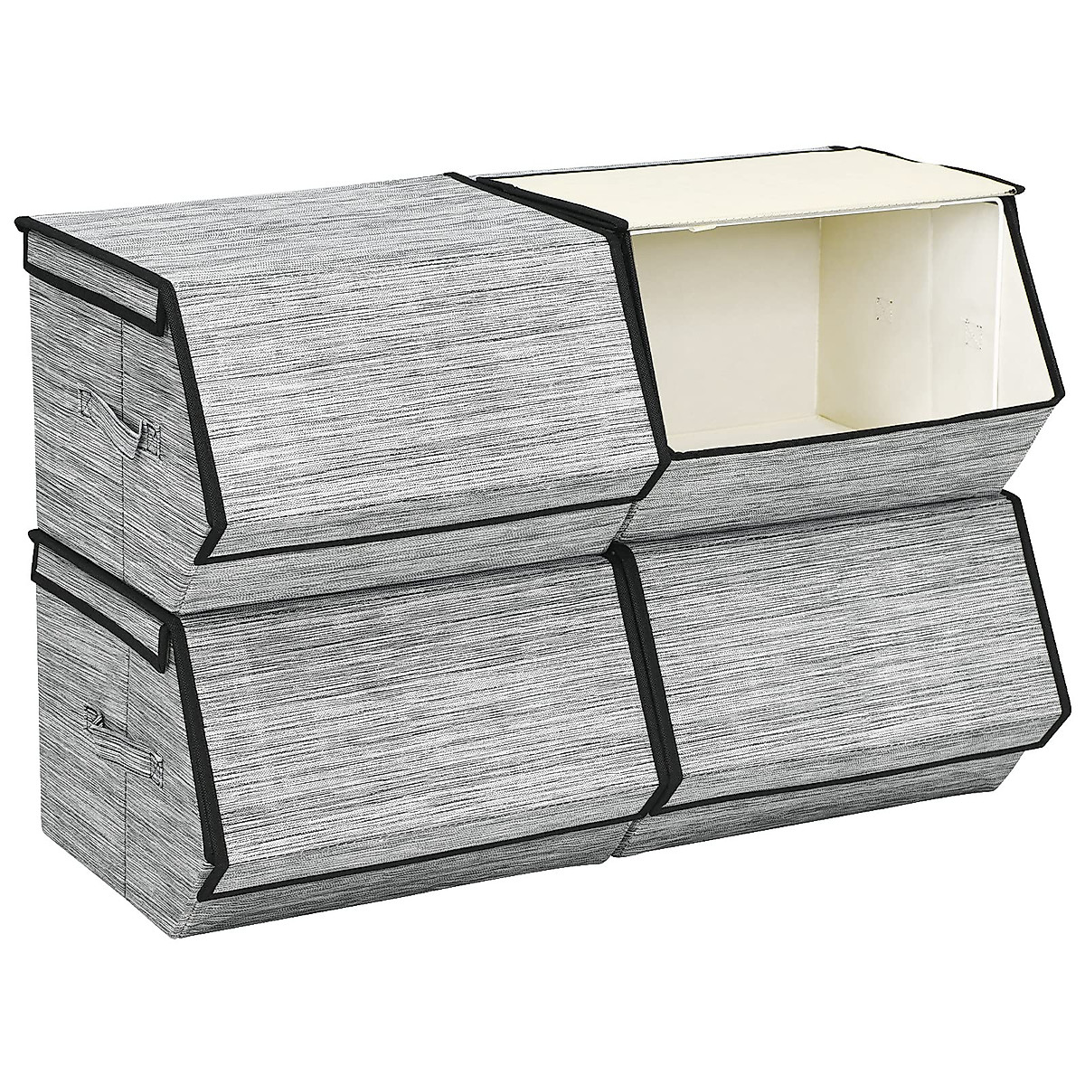 Giantex Storage Bins Set of 4 Stackable Cubes Fabric Baskets w/Lid, Handles, Magnetic Linen Container Boxes for Toys, Clothes, Files Foldable Closet Organize Bags 15”x14”x10” (Coffee+Gray)