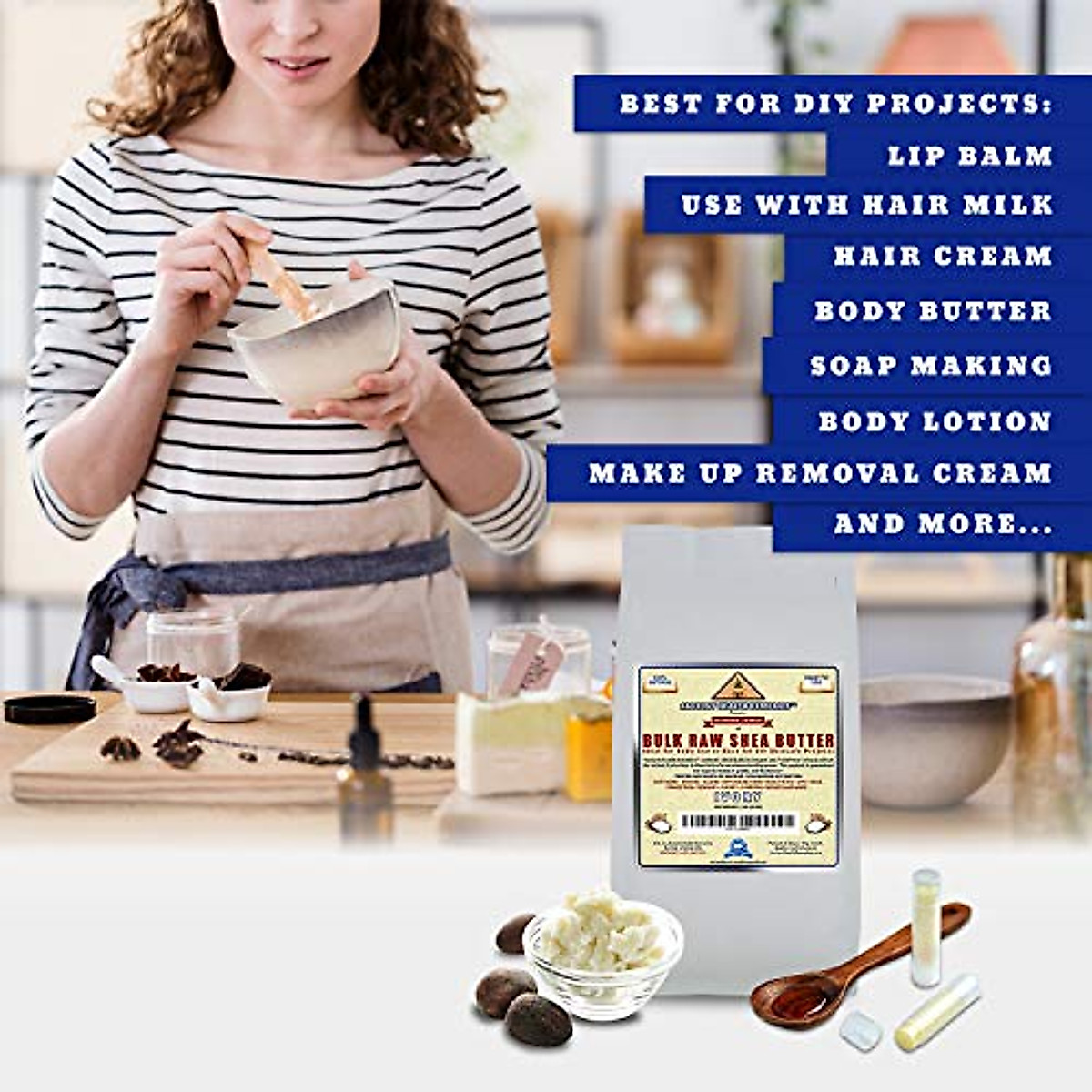 ANCIENT HEALTH REMEDIES Organic Unrefined Raw AFRICAN IVORY WHITE SHEA BUTTER BLOCKS/JAR Bulk Size Grade A for Anti Aging Dry Skin Base for DIY Body Butter, Beauty(Ghana) (10-3/8 x 5-1/4 x 3)