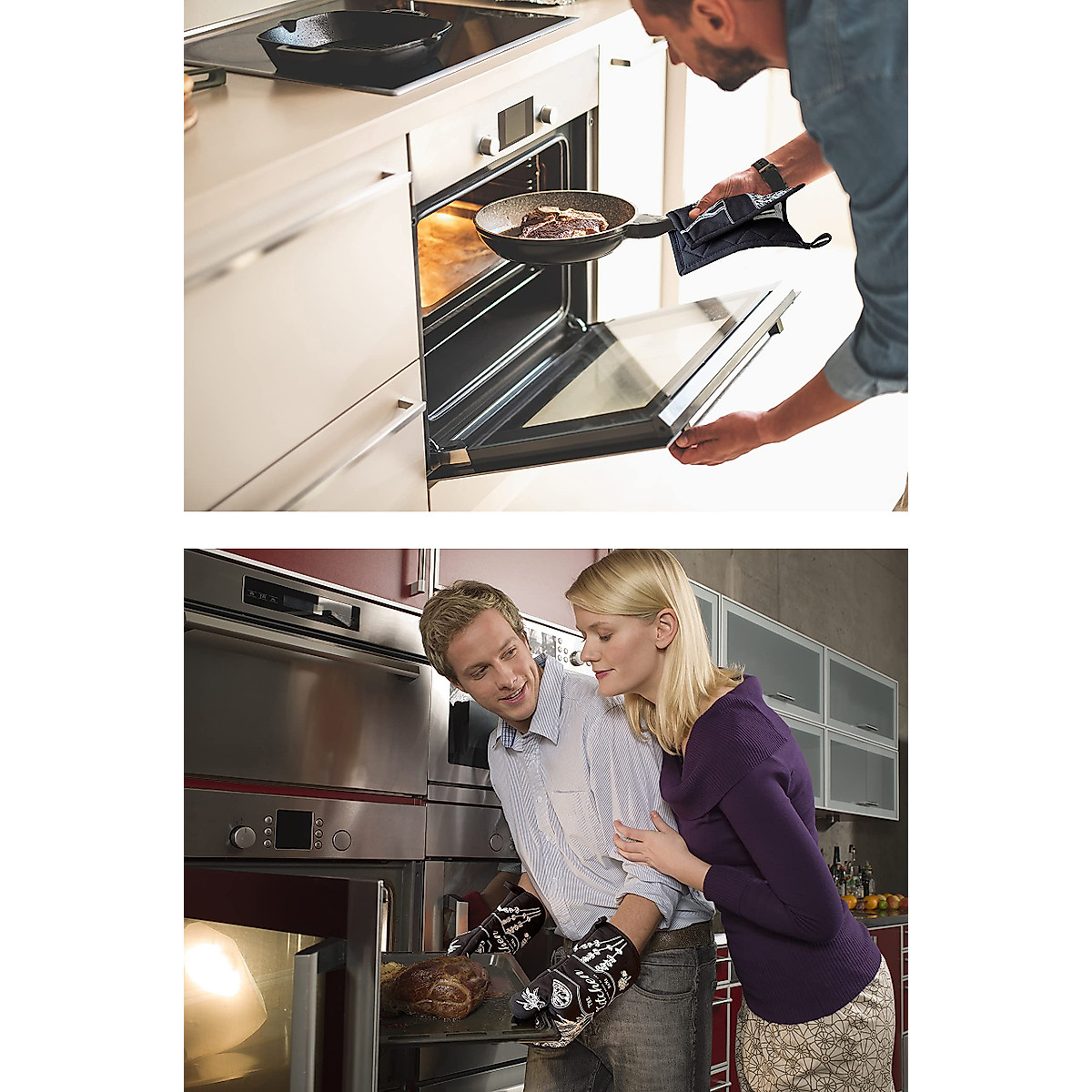 Black Oven Mitts Pot Holders 4-Pack Gift Set