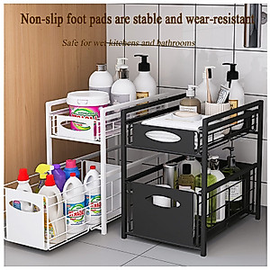 LEAYAN Under Sink Storage Cabinet Organizer Drawer, Under Sink Shelf Organizer Rack Multi-Purpose Under Sink Storage for Bathroom Kitchen Under Sink Rack Shelf, White 39.8x22.4x37.4cm