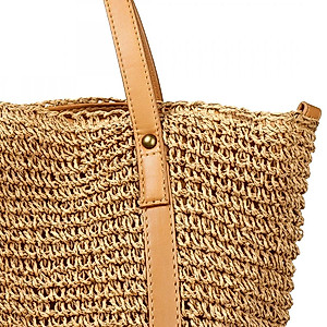 Women Straw Shoulder Bag Summer Beach Lightweight Large Wallet Handmade Woven Handbag (Khaki)