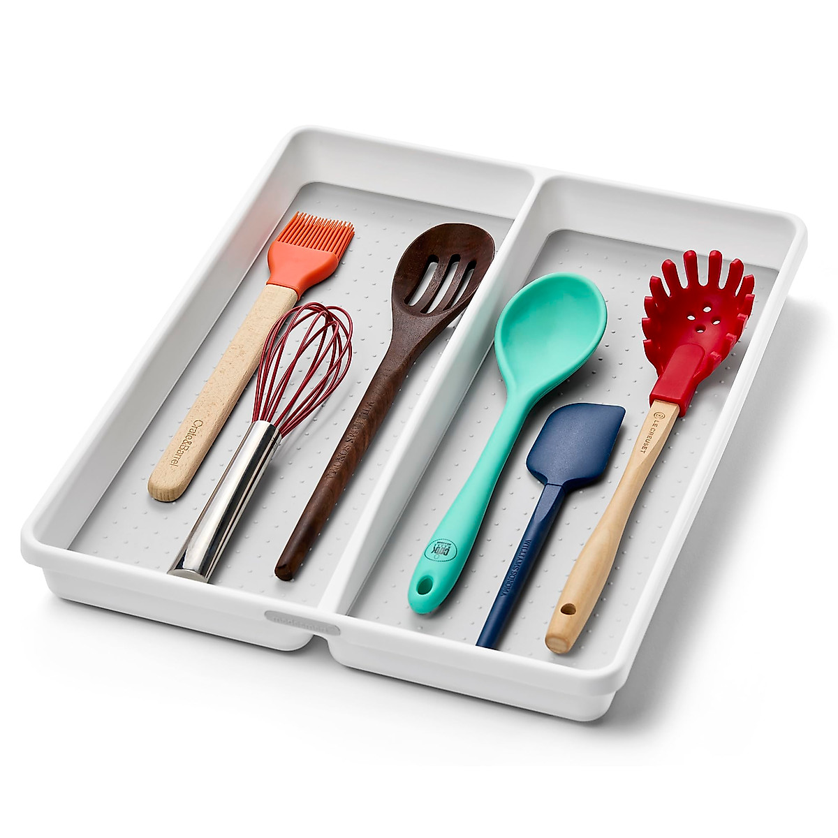 madesmart Antimicrobial Classic Large Utensil Tray, Soft Grip, Non-Slip Kitchen Drawer Organizer, 2 Compartments, Multi-Purpose Home Organization, EPA Certified, White
