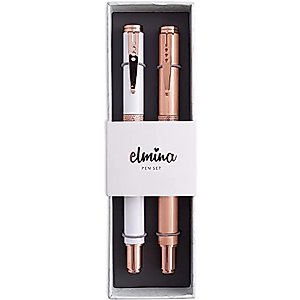 Rose Gold and White Cute Rollerball Pen Gift Set for Women - Aesthetic Writing Pen Set with Black Ink