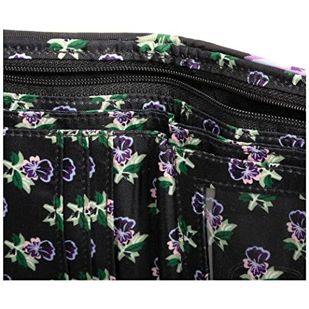 Vera Bradley Women's Performance Twill Riley Compact Wallet With RFID Protection, Floating Plum Pansies, One Size
