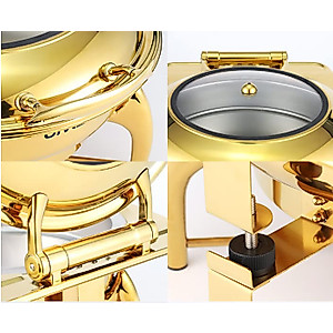 HONHPD 6.8 QT Round Golden Chafing Dish, chaffing server set buffet, Stainless Steel Buffet Chafer with Glass Lid, Chafers and Buffet Warmers Set for Catering, Buffet Food Warmer for Parties
