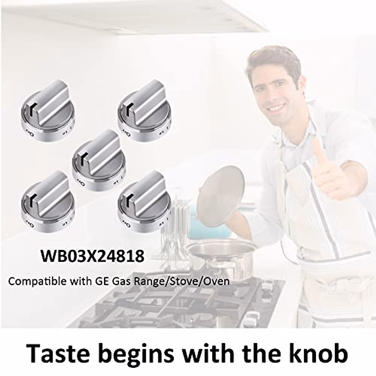 WB03X24818 Gas Stove Knobs Stainless Steel Look Plastic Range Burner Control Knobs, Compatible for GE Range Gas Stove Knob, Replacements PS11729081(5packs)