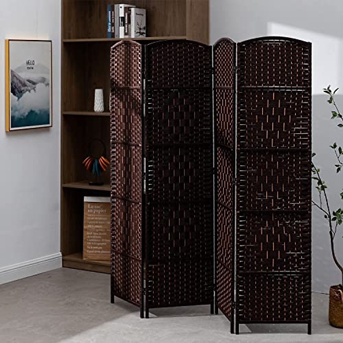 Divider Room Panel, 4 Panel 6 Ft Folding Privacy Screens, Freestanding Hinged Room Dividers (Brown)