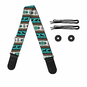 SEANATIVE Boho Horse Turquoise Aztec Print Guitar Straps with Pick Pocket Electric Acoustic Guitars Musical Accessories