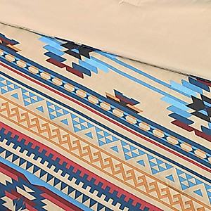 Chezmoi Collection Wyoming 7-Piece Southwestern Geometric Tribal Comforter Set - Printed Multicolor Beige Brown Blue Red Bedding Set, California King