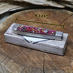 WHISKEY BENT HAT CO. Rusted Nail Traditional Trapper Folding Pocket Knife 4.125" Closed Length 440C Stainless Steel Blades (Pink Infusion)