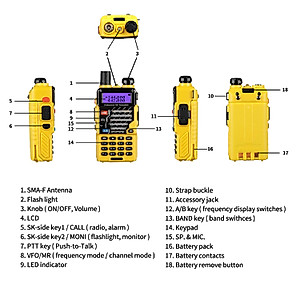 BAOFENG UV-5R+ Plus Two Way Radio, Long Range for Adults Rechargeable with Earpiece, Walkie Talkie for Outdoors, 144-148 420-450MHz, Qualette Series, Imperial Yellow