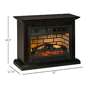 HOMCOM 31" Electric Fireplace with Dimmable Flame Effect and Mantel, Freestanding Space Heater with Log Hearth and Remote Control, 1400W, White