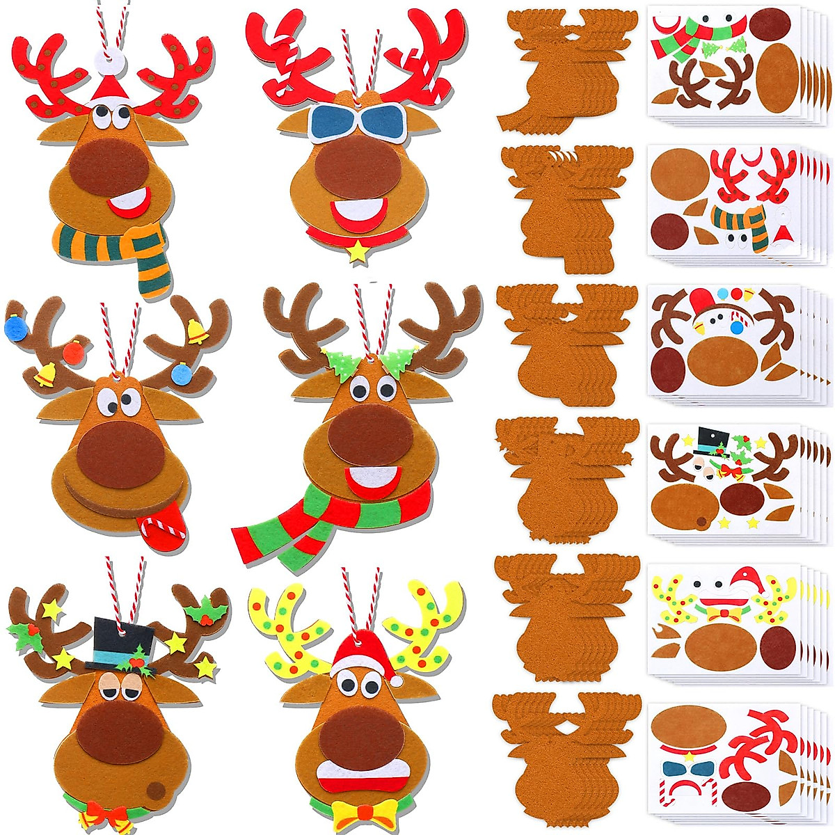 Poen 36 Pcs Christmas Felt Crafts for Boys Girls Christmas Elk Reindeer Ornaments Felt Crafts Kit Holiday DIY Art Craft for Xmas Tree Party Decoration Supplies
