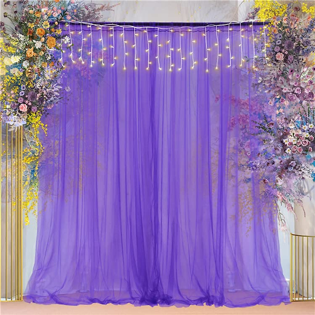 Purple Tulle Backdrop Curtain for Baby Shower Girls Birthday Party Purple Sheer Backdrop Drapes for Wedding Reception Photoshoot Elephant Theme Background Decorations 2 Panels 5 ft X 8 ft