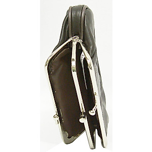 Leather Coin Purse Kiss Lock Framed Mini Wallet Credit Card Holder Case Organizer (Brown)