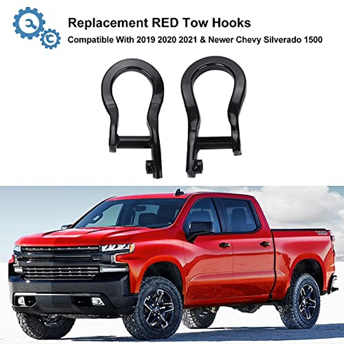 ONER Tow Hooks Compatible with 2019 2020 2021 & Newer Chevy Silverado 1500, Replaces # 84280202(Black)