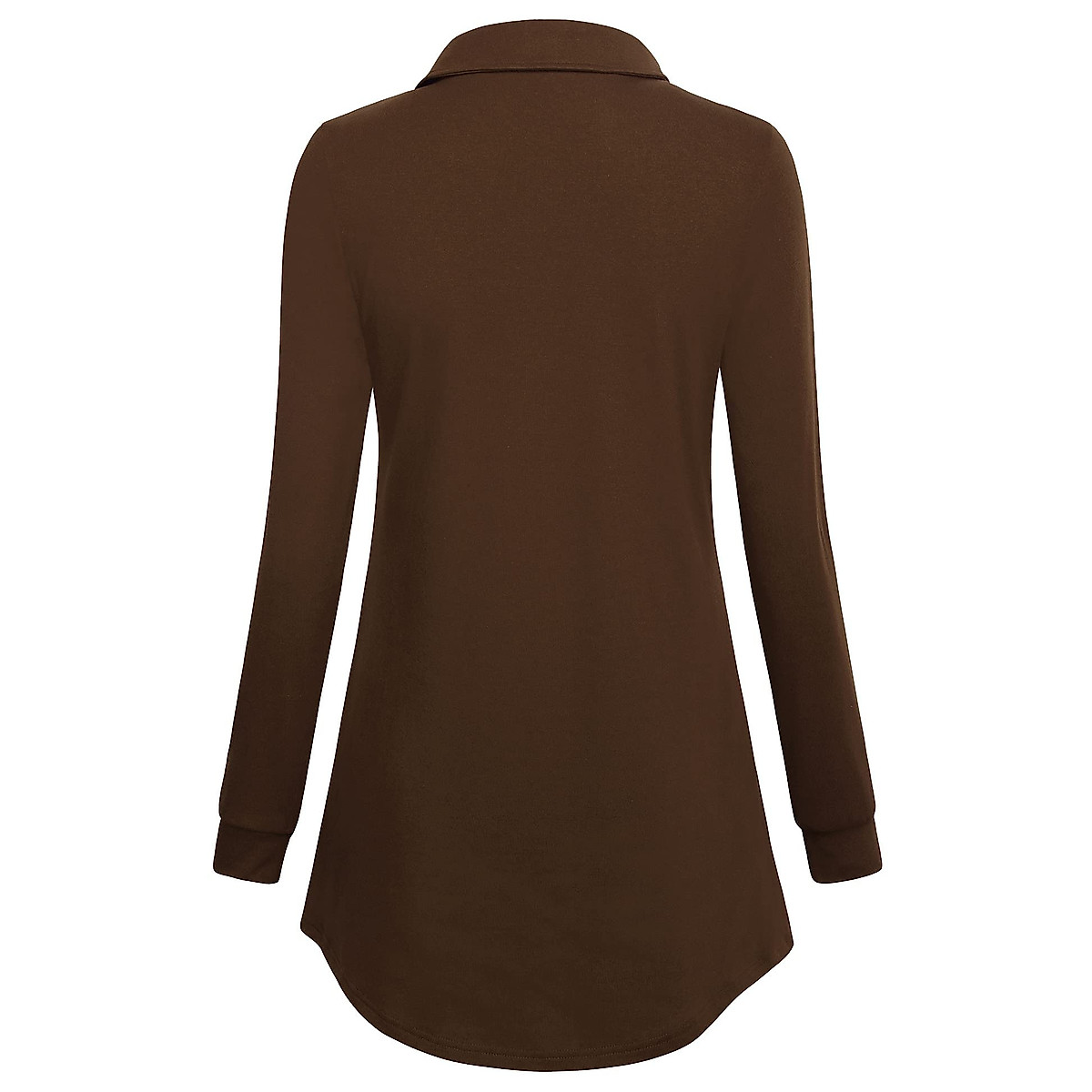 Gaharu Ladies Tunic Tops Winter Sweater for Leggings Lapel Shirts Long Sleeve Collar Blouse Swing Hem Casual Work Sweatshirts Coffee,Medium