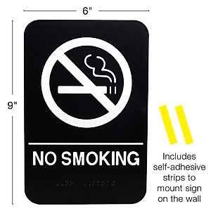 Excello Global Products Plastic Sign: Easy to Mount with Braille (ADA Compliant), Great for Business - 6"x9", No Smoking - Pack of 3