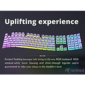 Ranked Pudding PBT Keycaps | 112 Double Shot Translucent ANSI US & ISO Layout | OEM Profile for RGB Mechanical Gaming Keyboard (Lavender)