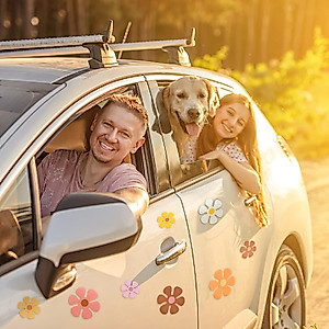 16 Pieces Flower Car Magnet Boho Funny Refrigerator Flower Magnets Retro Hippie Fridge Magnets Decorations for Car Home Door, 2.17 x 2.17 Inches, 3.94 x 3.94 Inches