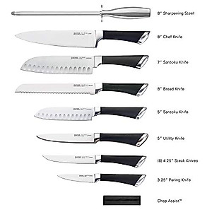 Chicago Cutlery Fusion 17 Piece Kitchen Knife Set with Wooden Storage Block, Cushion-Grip Handles with Stainless Steel Blades that Resists Stains, Rust, and Pitting