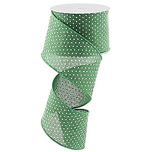 Emerald Green White Raised Swiss Polka Dots Wired Ribbon (2.5 Inches x 10 Yards)