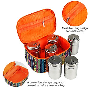 EZYoutdoor 6Pcs Stainless Steel Spice Shaker, Camping Spice Kit with Travel Bag, Salt and Pepper Shakers Set For Salt Sugar Spice Dry Herb Spice, for Home or Outdoor Use