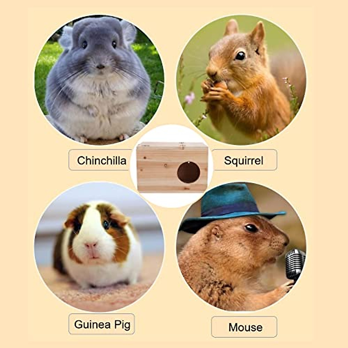 SALUTUYA Wood Nesting House, Squirrel Nesting Box Squirrel House Wear Resistant Mating Breeding Box Nesting for Chinchilla Squirrel Hamster