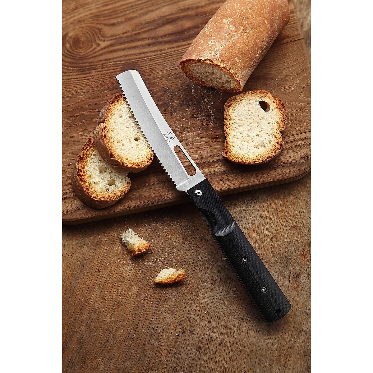 Miki 440A Stainless Steel Blade Japanese Kitchen Chef Folding Pocket Knife for Outdoor Camping Cooking,Folding Serrated Knife, Bread Knife