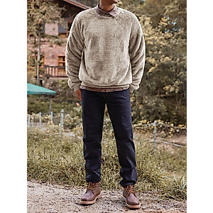 Runcati Mens Fuzzy Sherpa Sweatshirt Long Sleeve Fluffy Crew Neck Pullover Cozy Basic Unisex Fall Winter Warm Tops