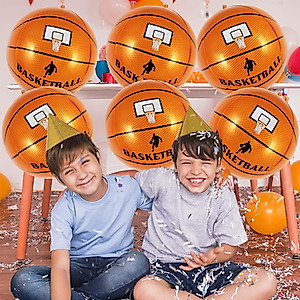 Basketball Balloons, 6 Pcs Metallic Foil Round Balloons, 22 Inch Large Mylar Basketball Balloons for Birthday Basketball Sports Themed Party