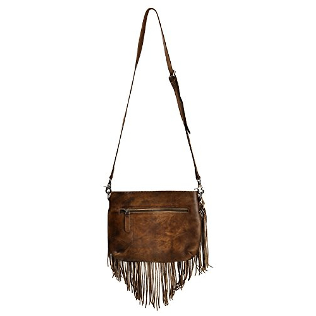 ZLYC Women Handmade Dip Dye Leather Fringe Bohemian Tassel Bag Studed Cross Body Bag, Brown