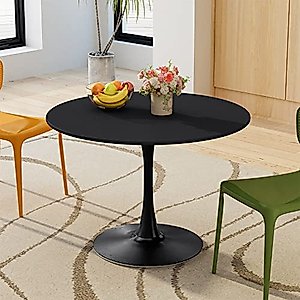DKLGG 42" Modern Round Dining Table with MDF Table Top, Metal Base Pedestal Table Tulip Table Kitchen Table for 4-6 Person, Small Space Home, End Table Leisure Coffee Table, Black