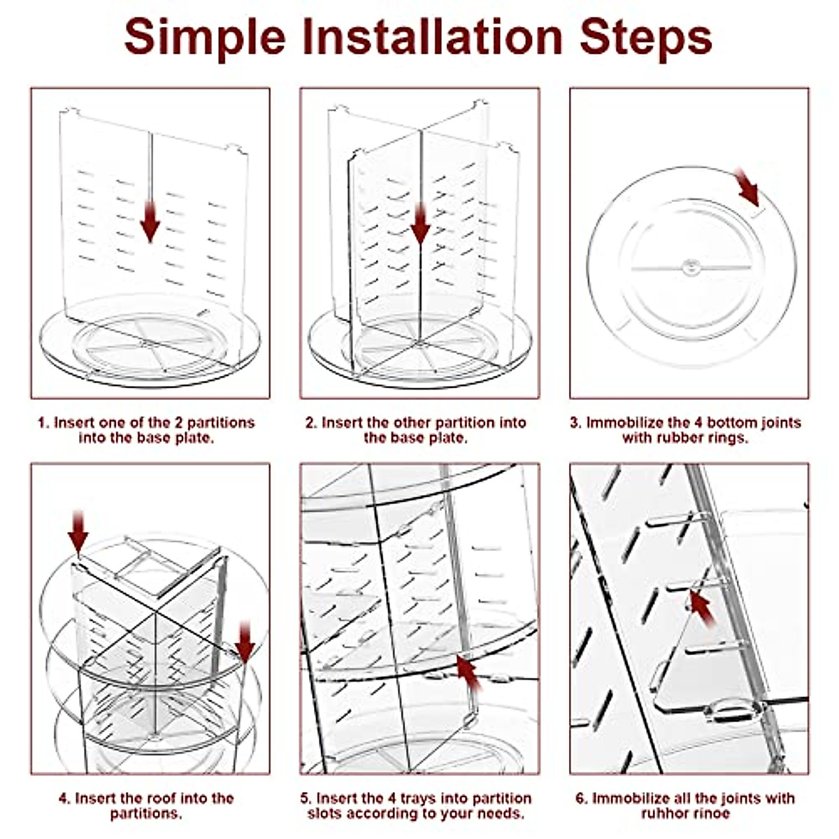 Makeup Organizer 360 Rotating Cosmetic Organizer DIY Adjustable Makeup Carousel Spinning Holder Rack, Large Capacity Cosmetic Storage Box Makeup Brushes Organizer for Vanity Countertop (Clear)