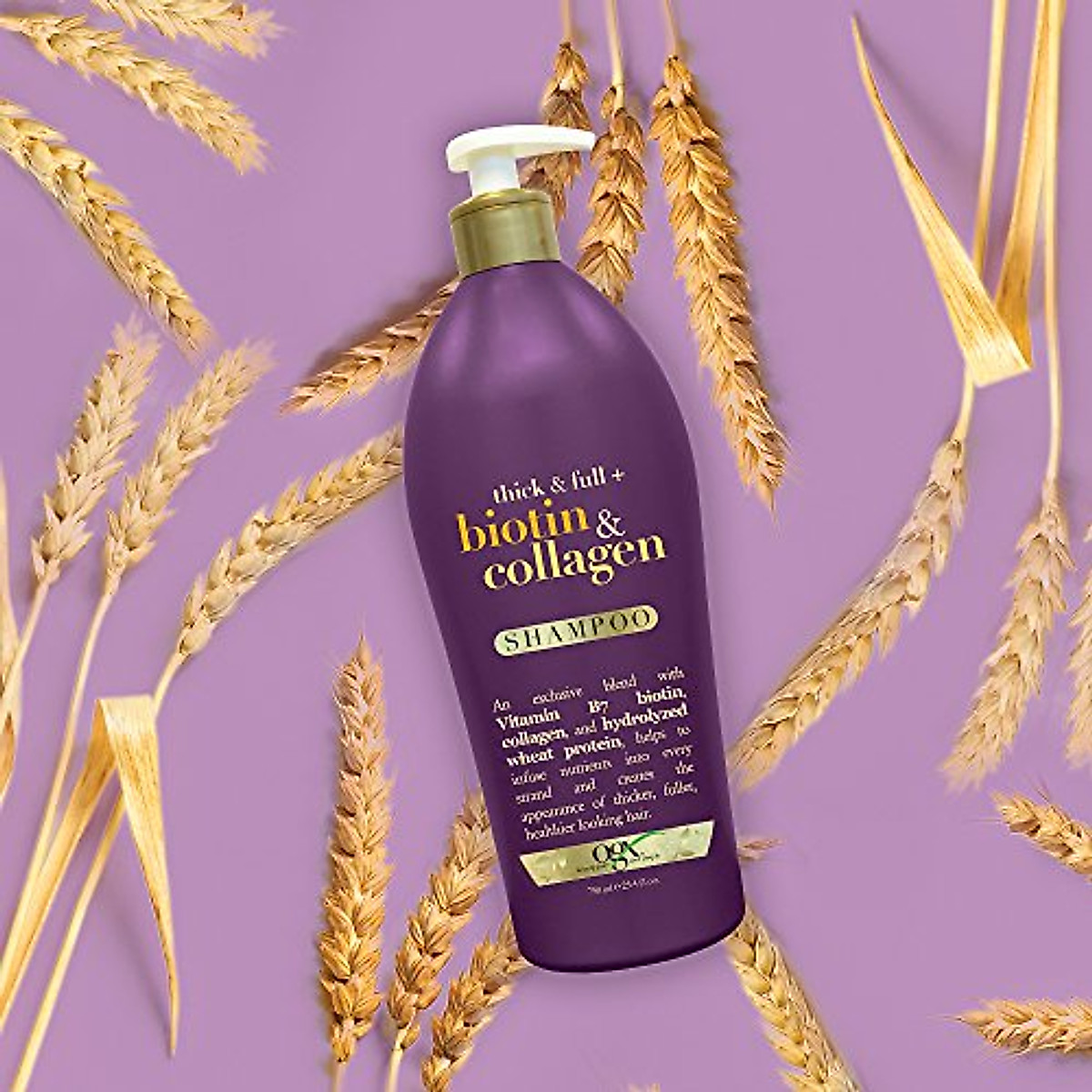 OGX Thick & Full Biotin & Collagen Shampoo, Salon Size 25.4 Ounce Bottle w/ Pump, Paraben Free, Sulfate Free, Sustainable Ingredients, Nourishing and Strengthening