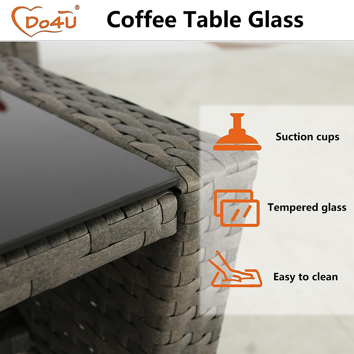 Do4U 4 Pieces Patio Furniture Sets Outdoor Sectional Wicker Set Outdoor Conversation Set Patio Set Patio Loveseats with Coffee Table Porch, Poolside, and Yard (Grey-Blue)