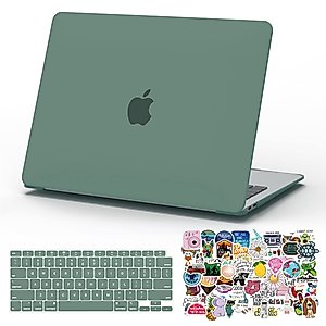 G JGOO Compatible with MacBook Air 13 Inch Case 2021 2020 2019 2018 Release M1 A2337 A2179 A1932, Slim Matte Plastic Hard Shell Case & 50PCS Laptop Sticker & Keyboard Cover, Midnight Green