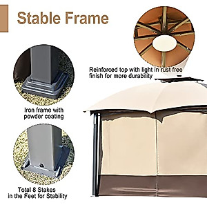 HAUSHECK 10x12 FT Outdoor Gazebo, Patio Gazebo with Zippered Curtains, Solar LED Lights and Remote Control, Metal Gazebos for Backyard, Deck and Lawns