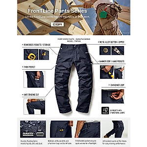 CQR Men's Ripstop Work Pants, Water Resistant Tactical Pants, Outdoor Utility Operator EDC Straight/Cargo Pants, Straight Police Navy, 44W x 30L