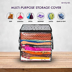 PrettyKrafts XL Saree Cover / sari organizer with handles and transparent front ( 15*12*15 In),(Pack of 4), Grey Dots