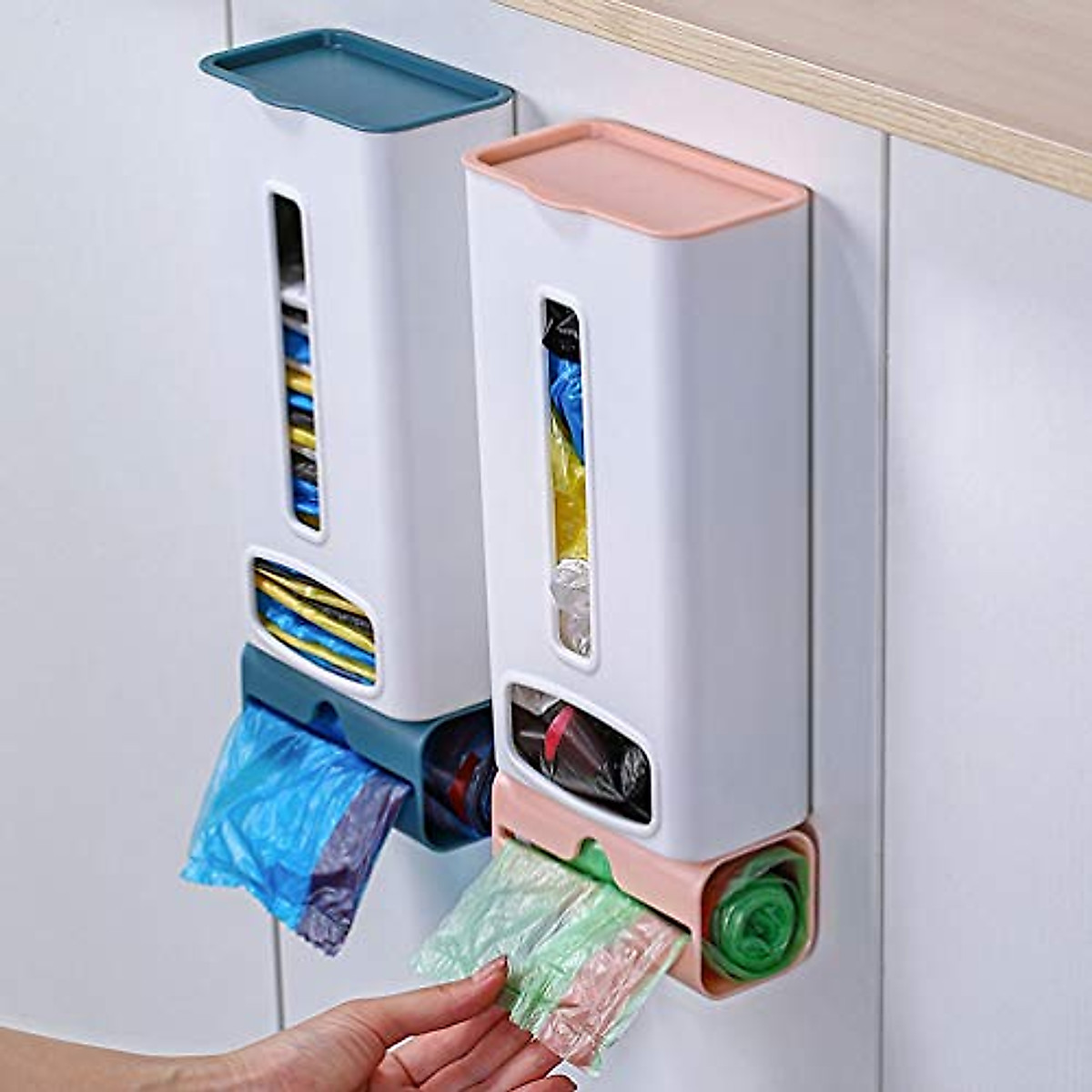Cabilock Wall Mount Grocery Bag Dispenser Wall Mount Garbage Bag Saver Hanging Storage Box for Household Kitchen Bathroom