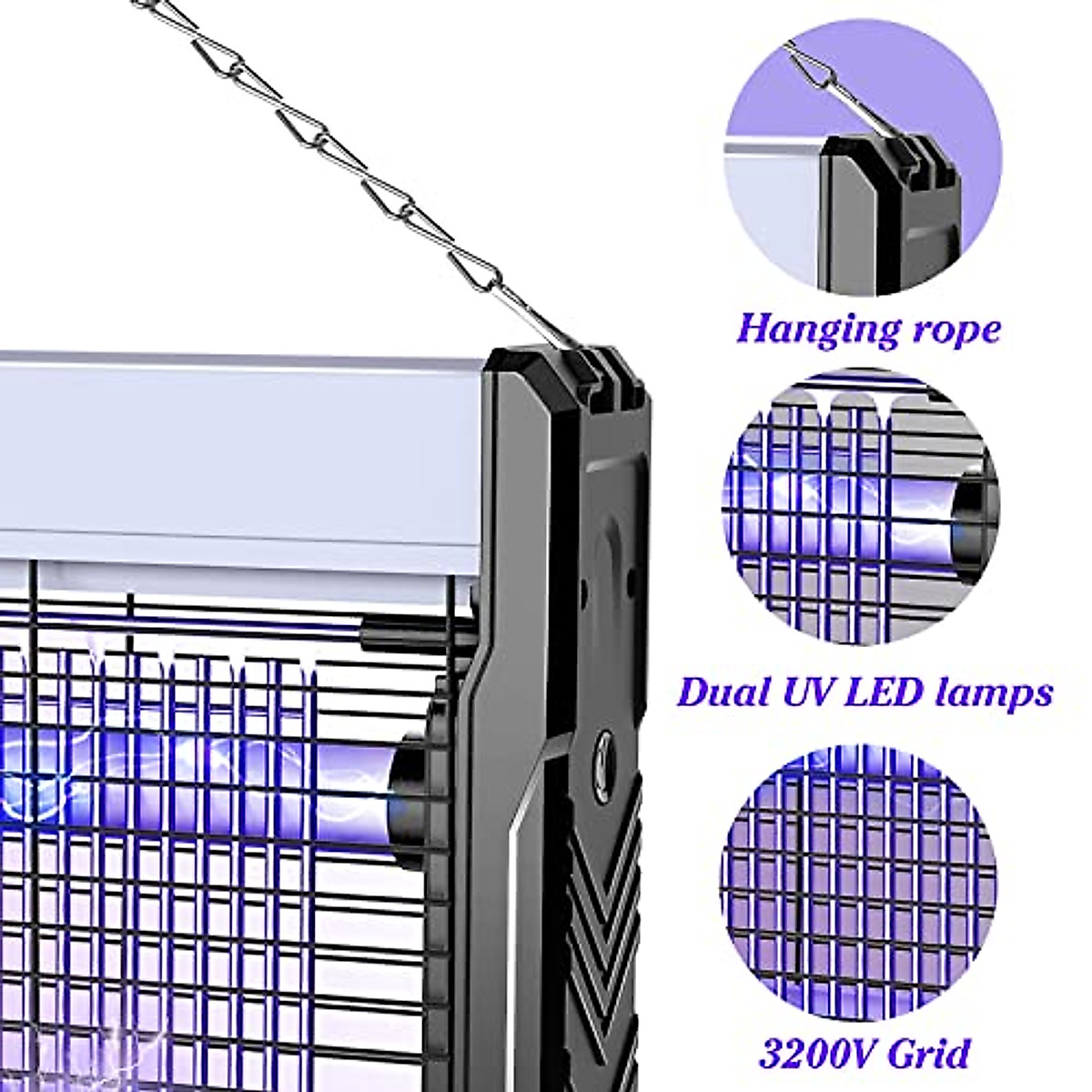 Neijiaer Bug Zapper 3200V Electric Mosquito Zapper Outdoor Fly Zapper Indoor with Hanging Function USB-Powered Mosquito Killer with Removable Tray Insect Killer with Light Trap for Fly Gnat Moth