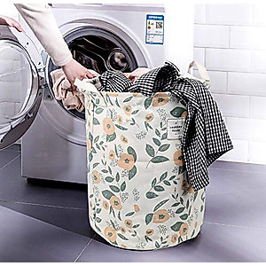 UUJOLY Collapsible Laundry Basket, Laundry Hamper with Handles Waterproof Round Cotton Linen Laundry Hamper Printing Household Organizer Basket, 19.7x15.7 inches, Green