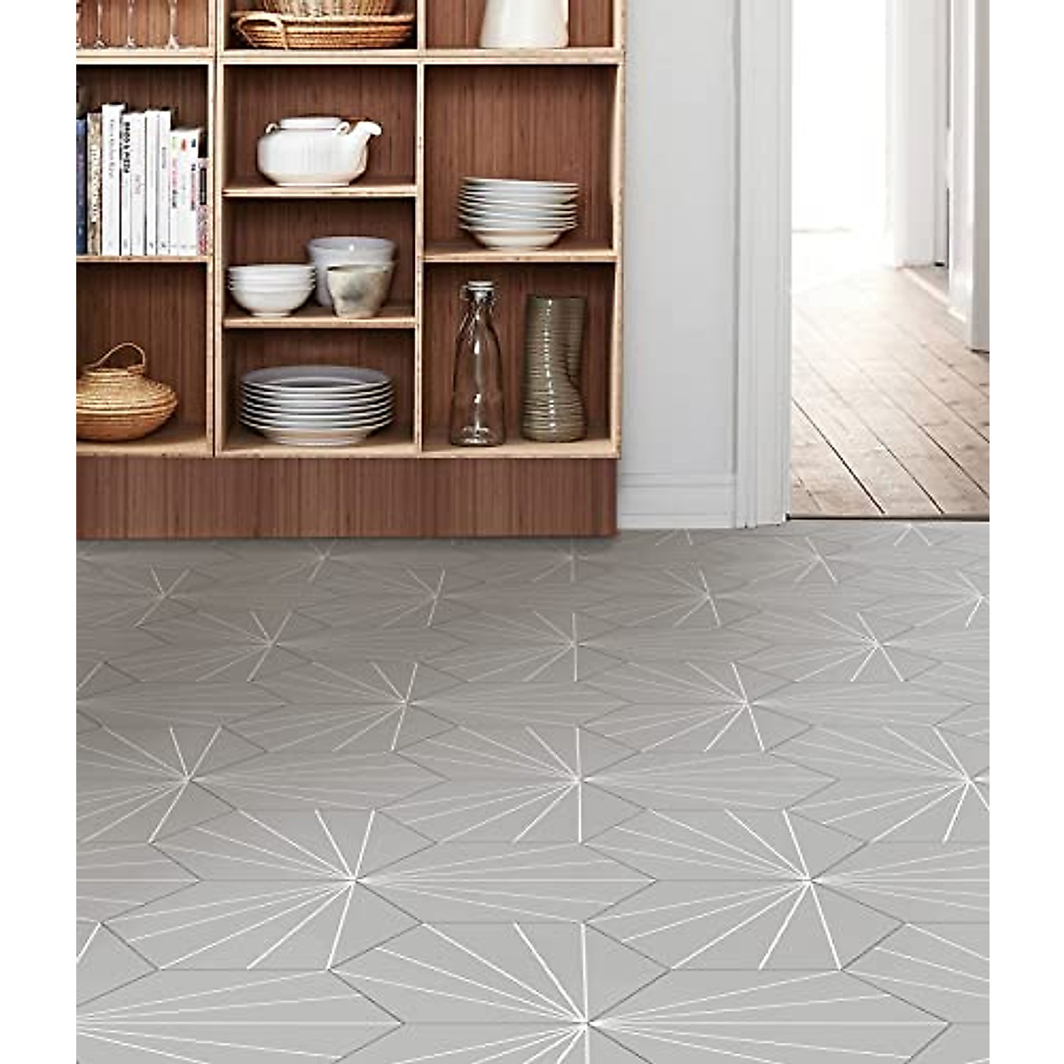 FloorPops 9" x 10.4" Vers Peel & Stick Hexagon Vinyl Floor Tiles (10 Tiles), (4.5 sqft/Carton), Gray